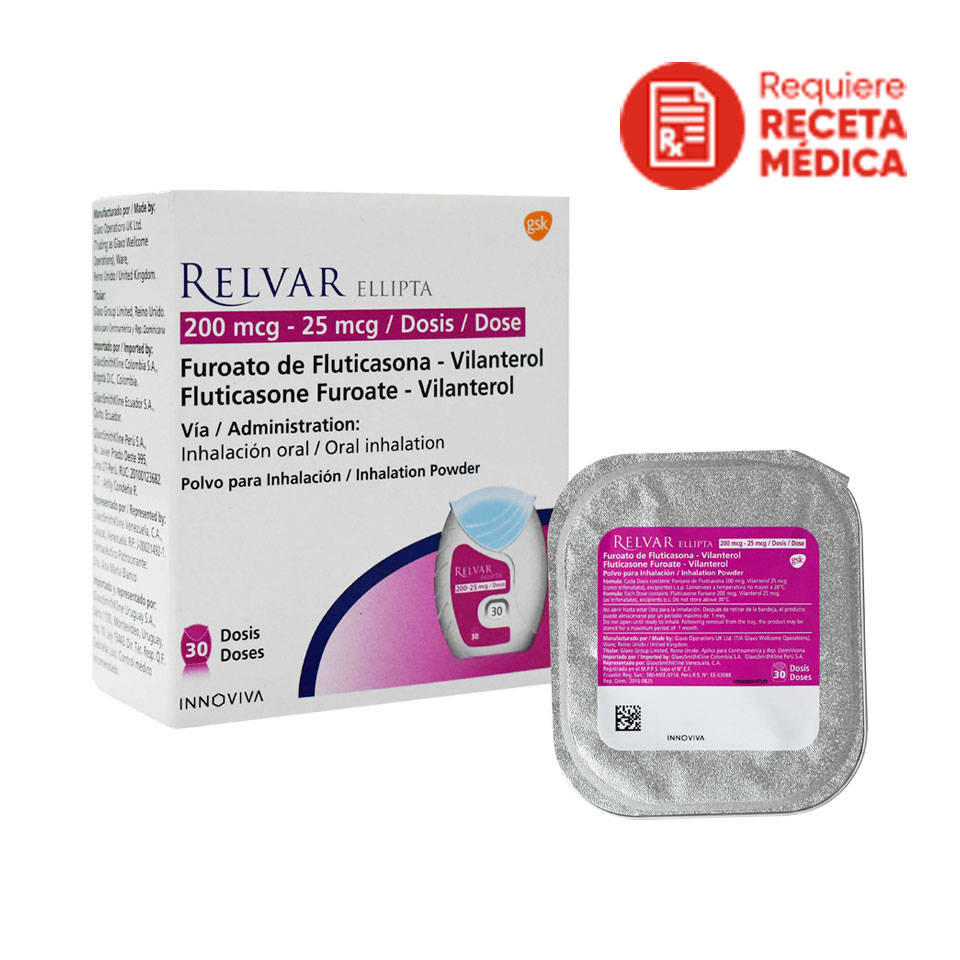 Relvar Ellipta 200 mcg -25 mcg Polvo para Inhalación | Inkafarma