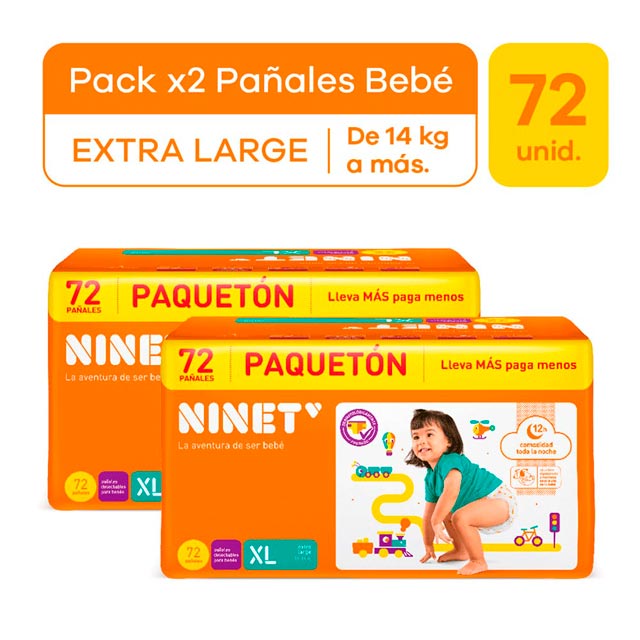 Pack 02 Pañales Ninet Paquetón Talla XL - Mifarma